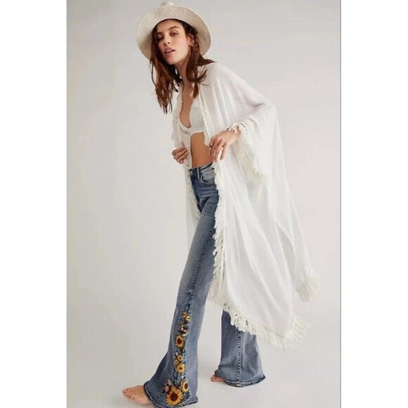 Free People | Swim | Free People Ivory Fringe Open Front Kimono Swim ...